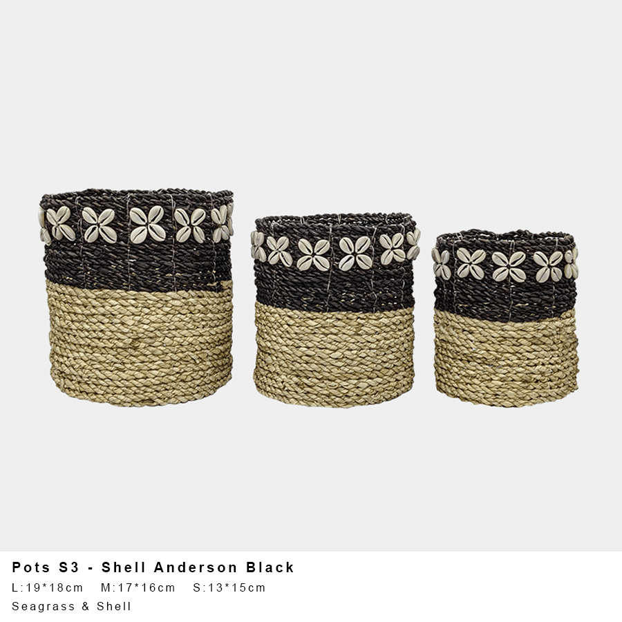 Anderson Seagrass Pot – Shell Black/Natural (Single or Set of 3 ...